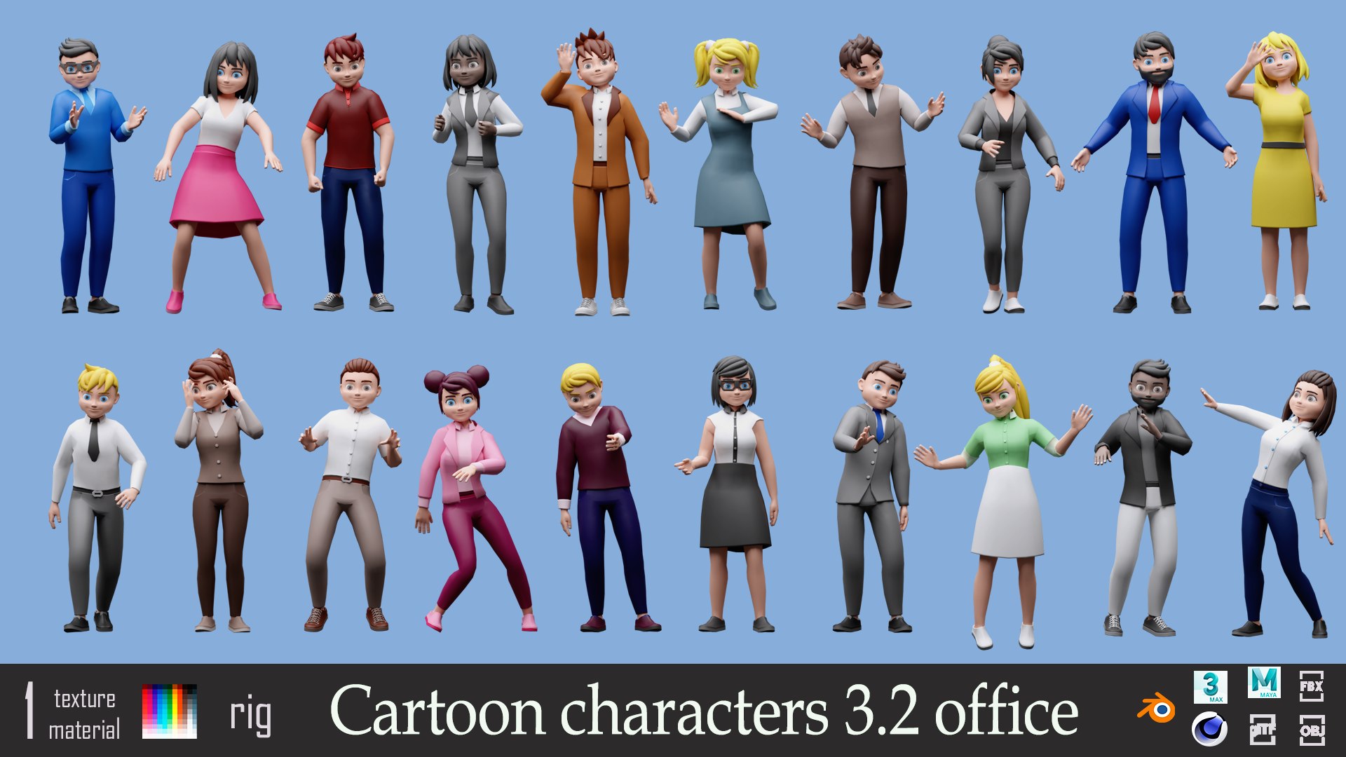 3D Cartoon characters 3 02 office - TurboSquid 2180078