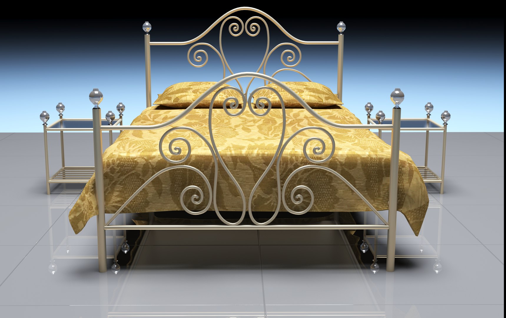3D steel double bed model - TurboSquid 1502527