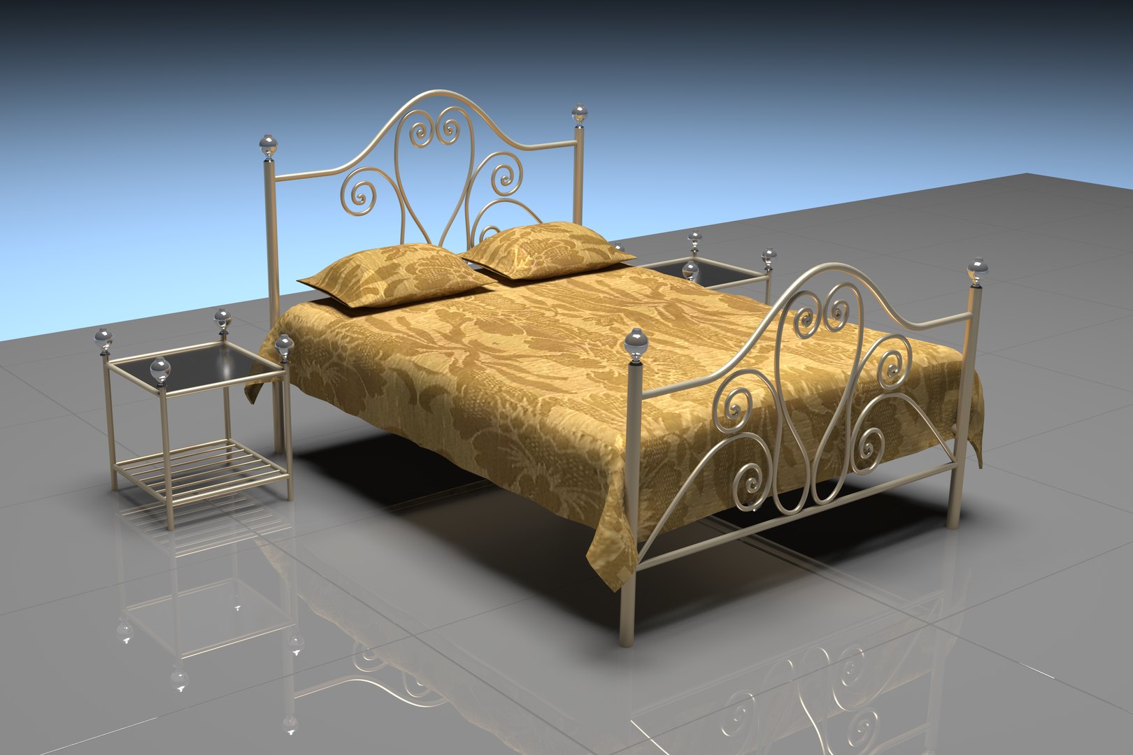 3D steel double bed model - TurboSquid 1502527