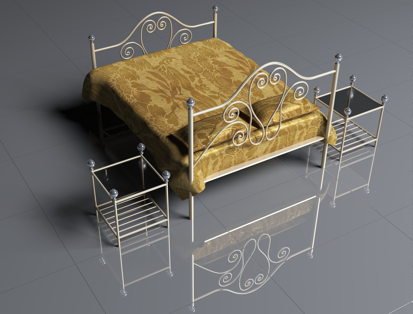 3D steel double bed model - TurboSquid 1502527