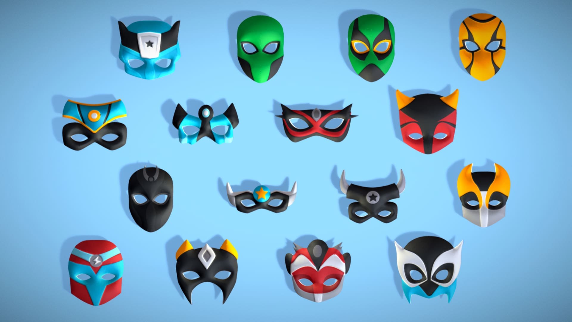 3D Model 16 Kids Superhero Mask Pack - Cartoon Low Poly - Stylized Face ...