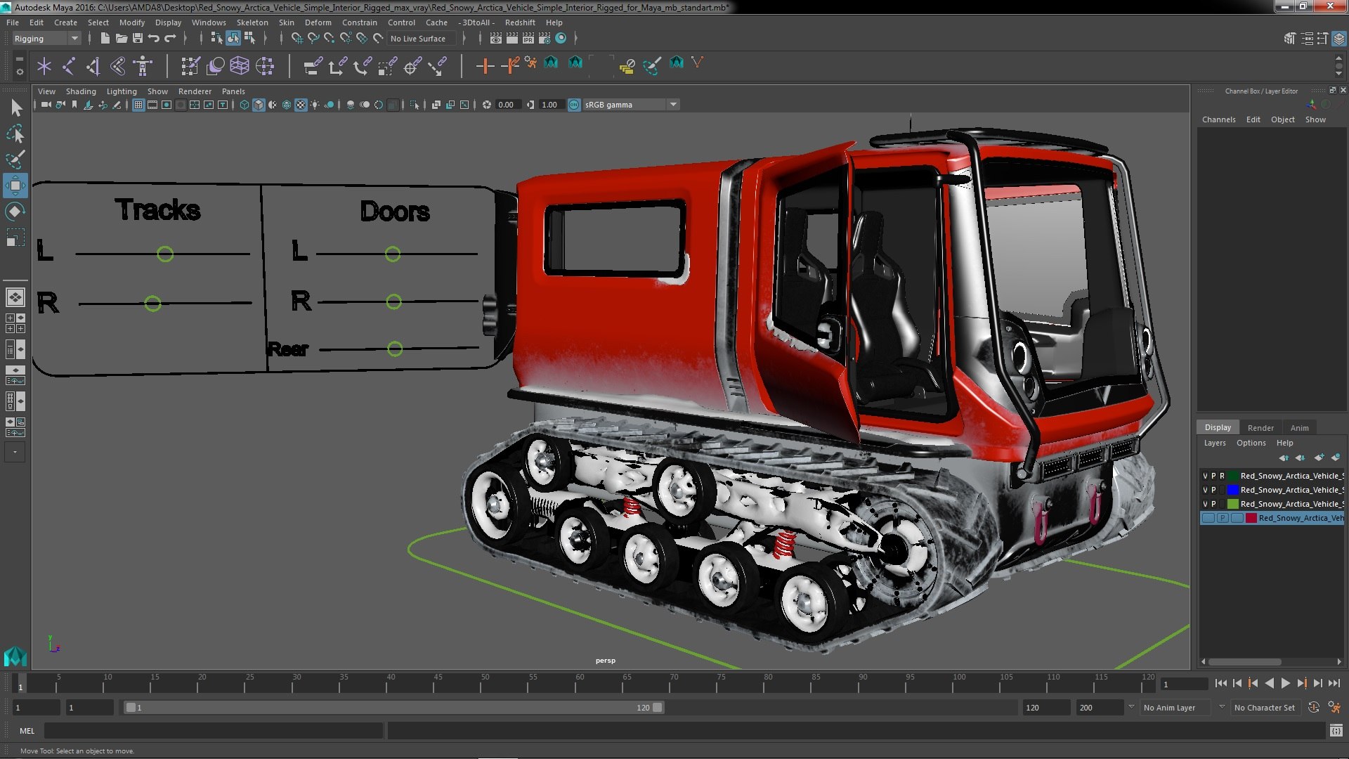 Red Snowy Arctica Vehicle Simple Interior Rigged for Maya model ...