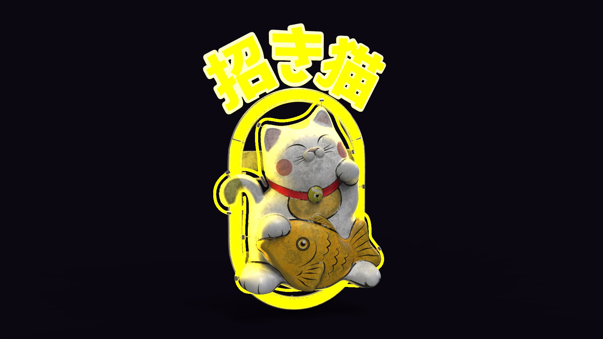 3D Japanese Maneki Neko Neon Light Sign - TurboSquid 2408250