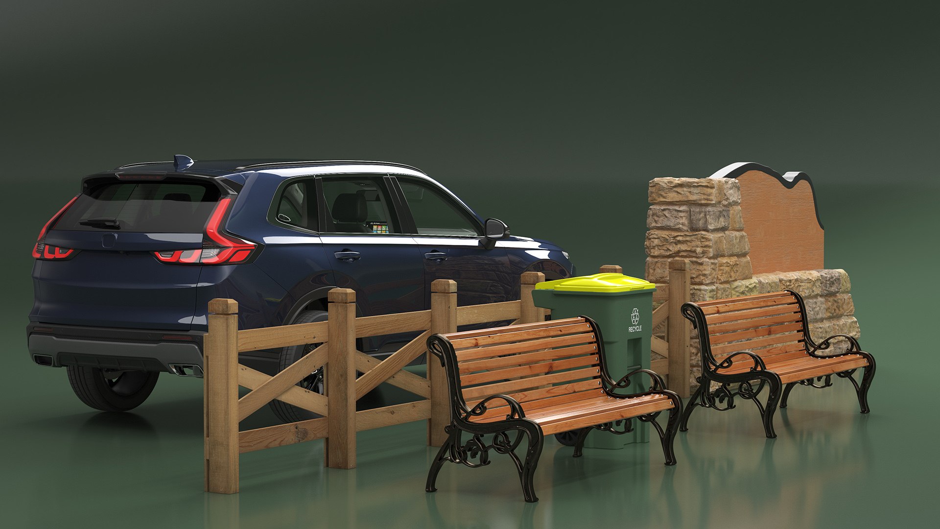 3D SUV Along With Welcome Sign - TurboSquid 2292868