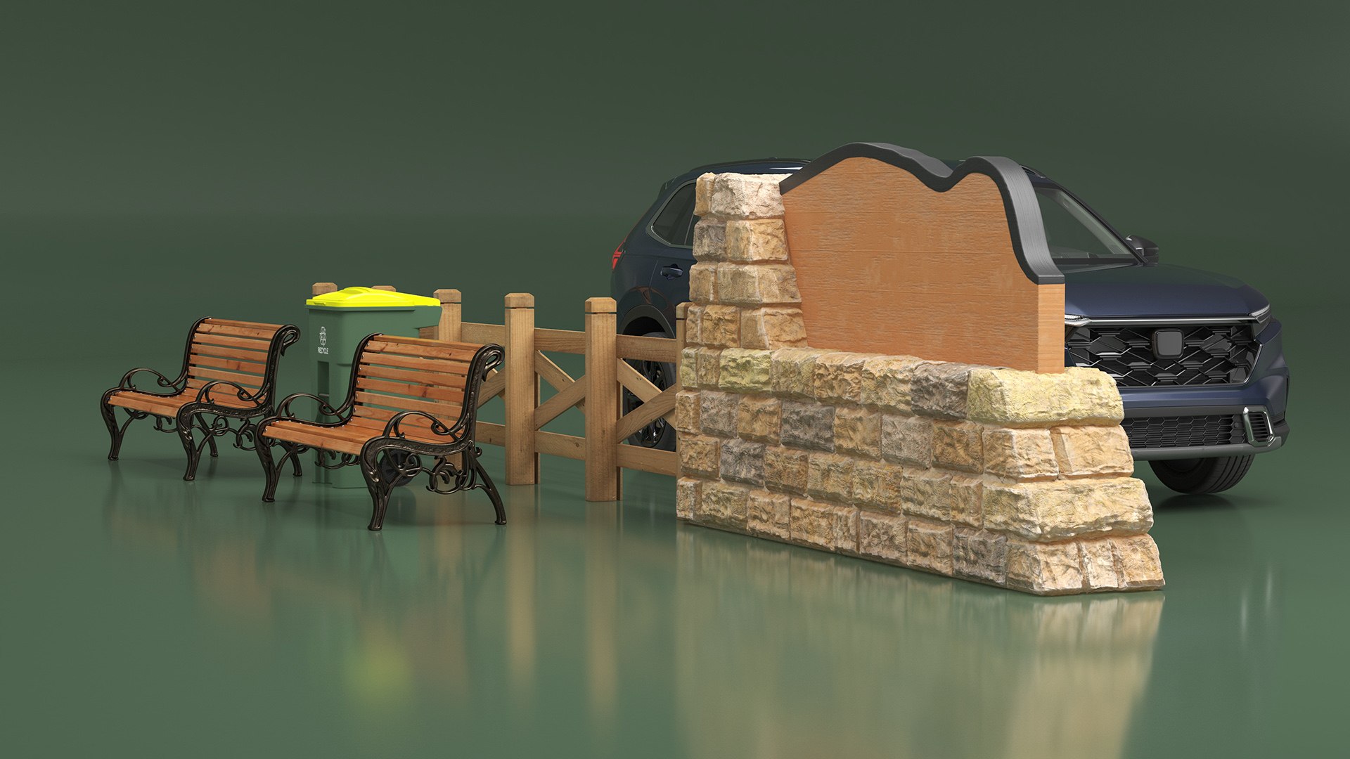 3D SUV Along With Welcome Sign - TurboSquid 2292868