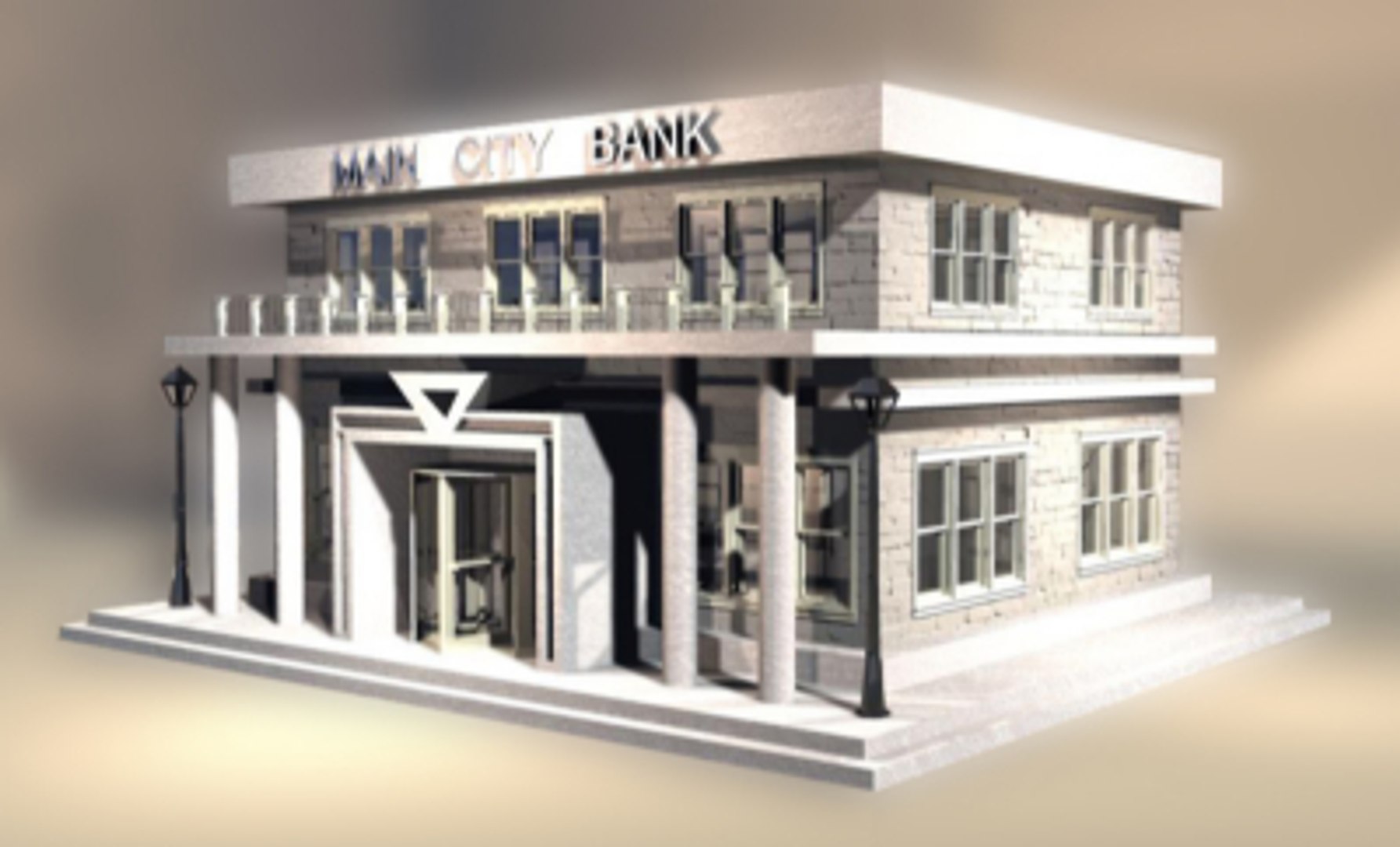 3d Model Bank Building City Zipped