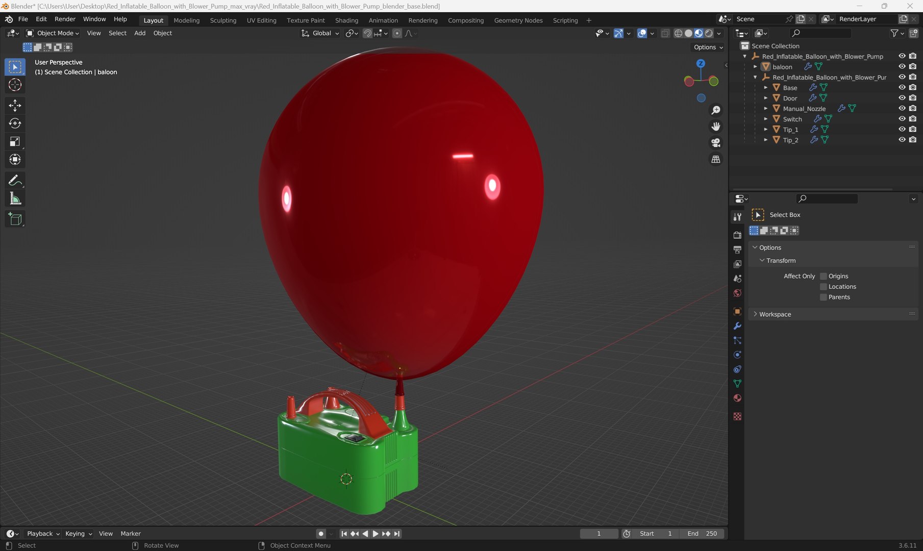 3D Red Inflatable Balloon With Blower Pump Model - TurboSquid 2428060