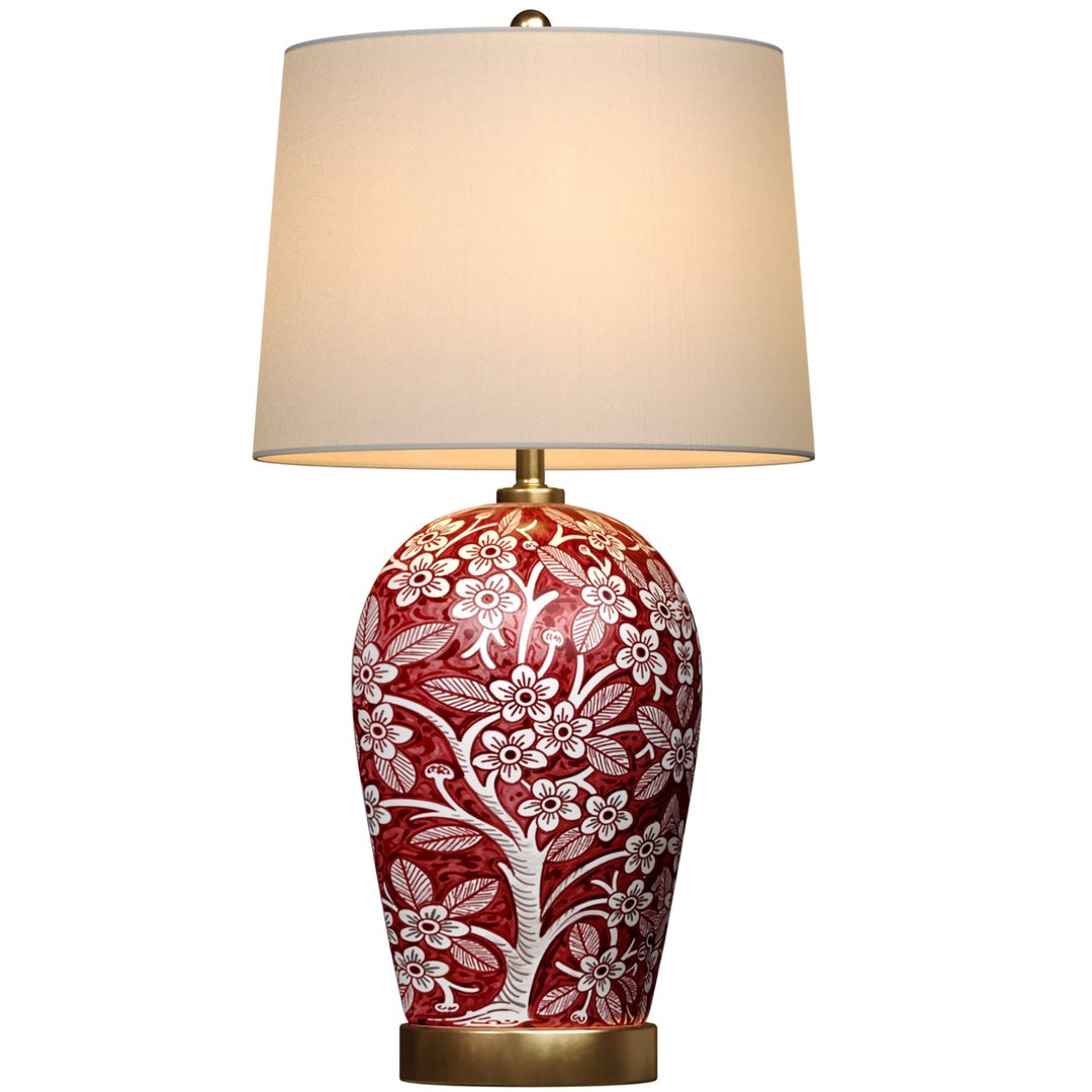 3D Handmade Sakura Bird Red Ginger Jar Ceramic Table Lamp 3D Model ...