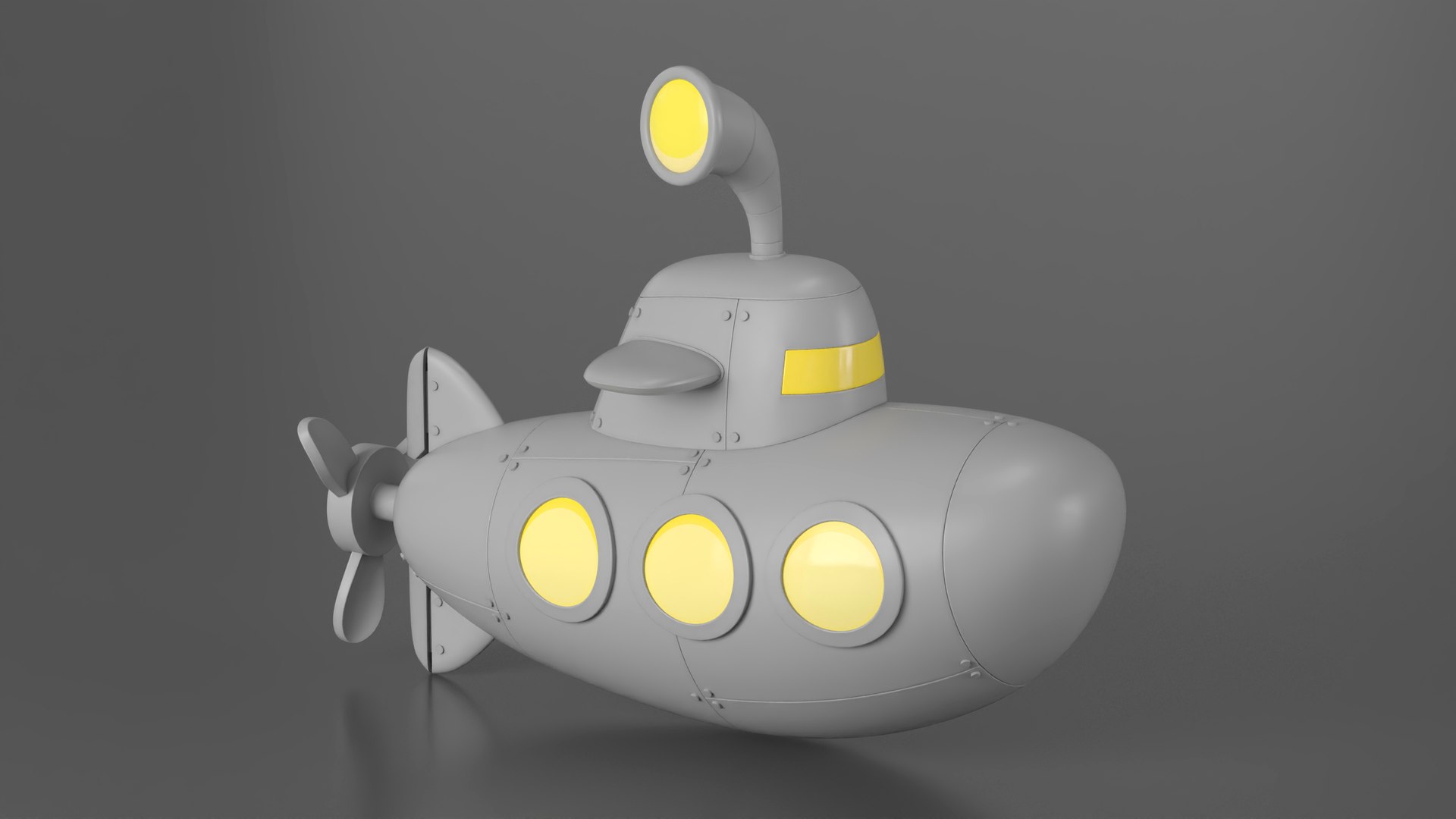 Submarine Cartoon Grey Rigged Model - TurboSquid 2211500