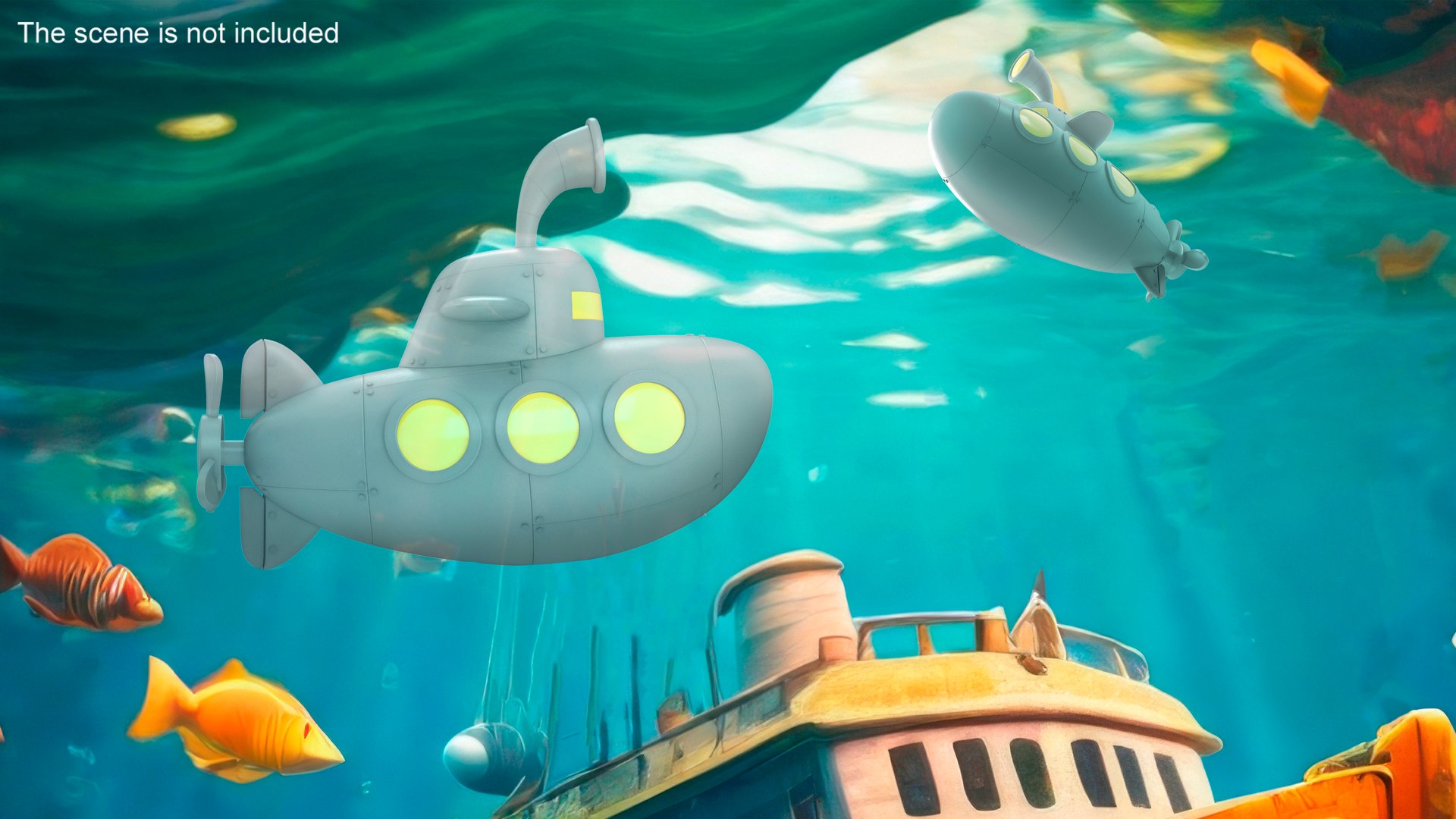 Submarine Cartoon Grey Rigged Model - TurboSquid 2211500