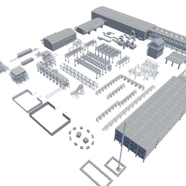 industrial buildings structures frames 3d max
