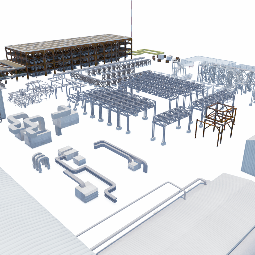 industrial buildings structures frames 3d max
