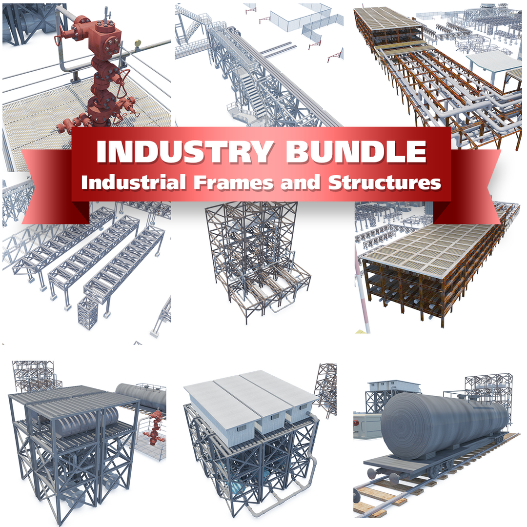 industrial buildings structures frames 3d max
