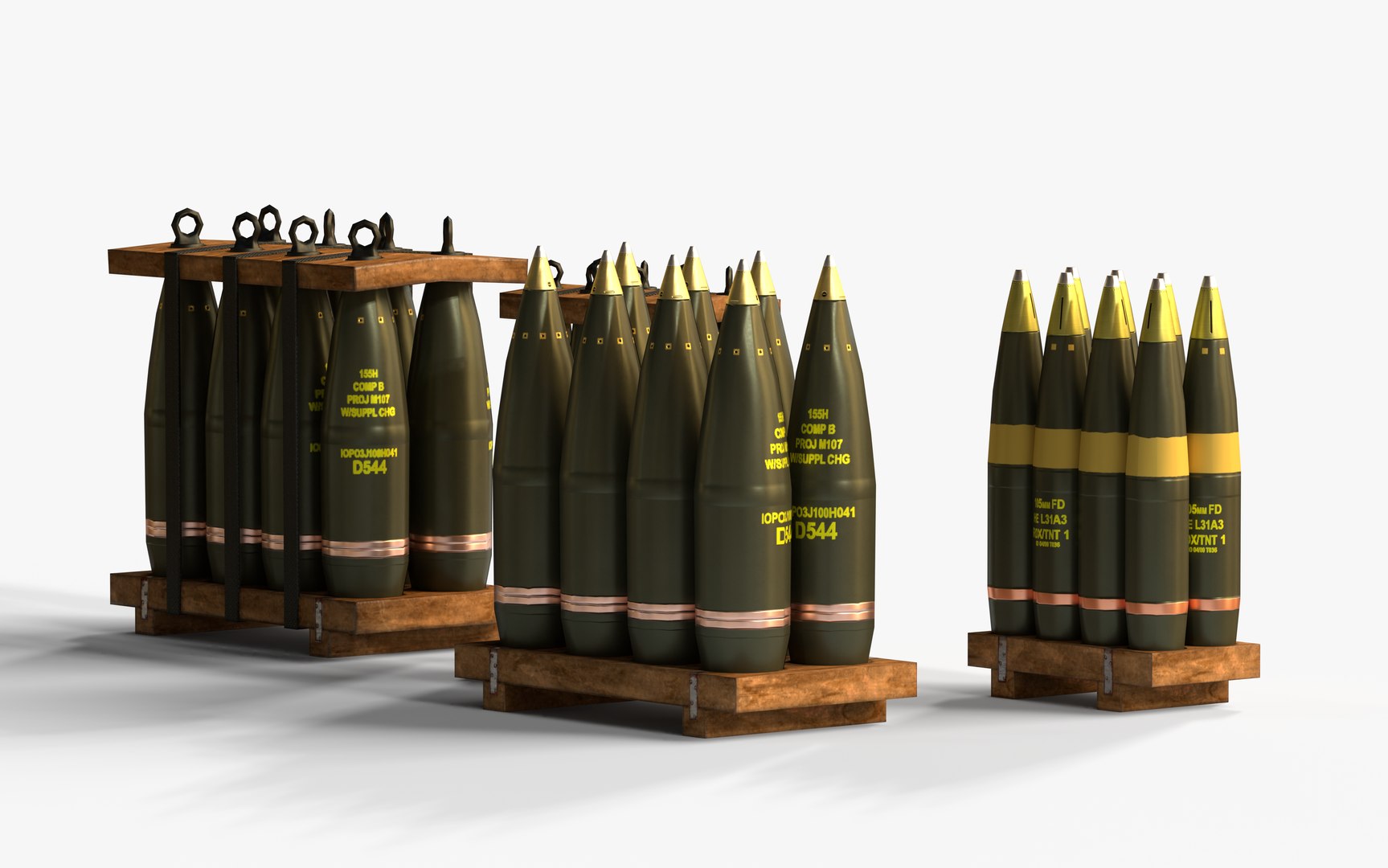 Artillery Shell Crate Packed 105mm 155mm 3D Model - TurboSquid 2089770