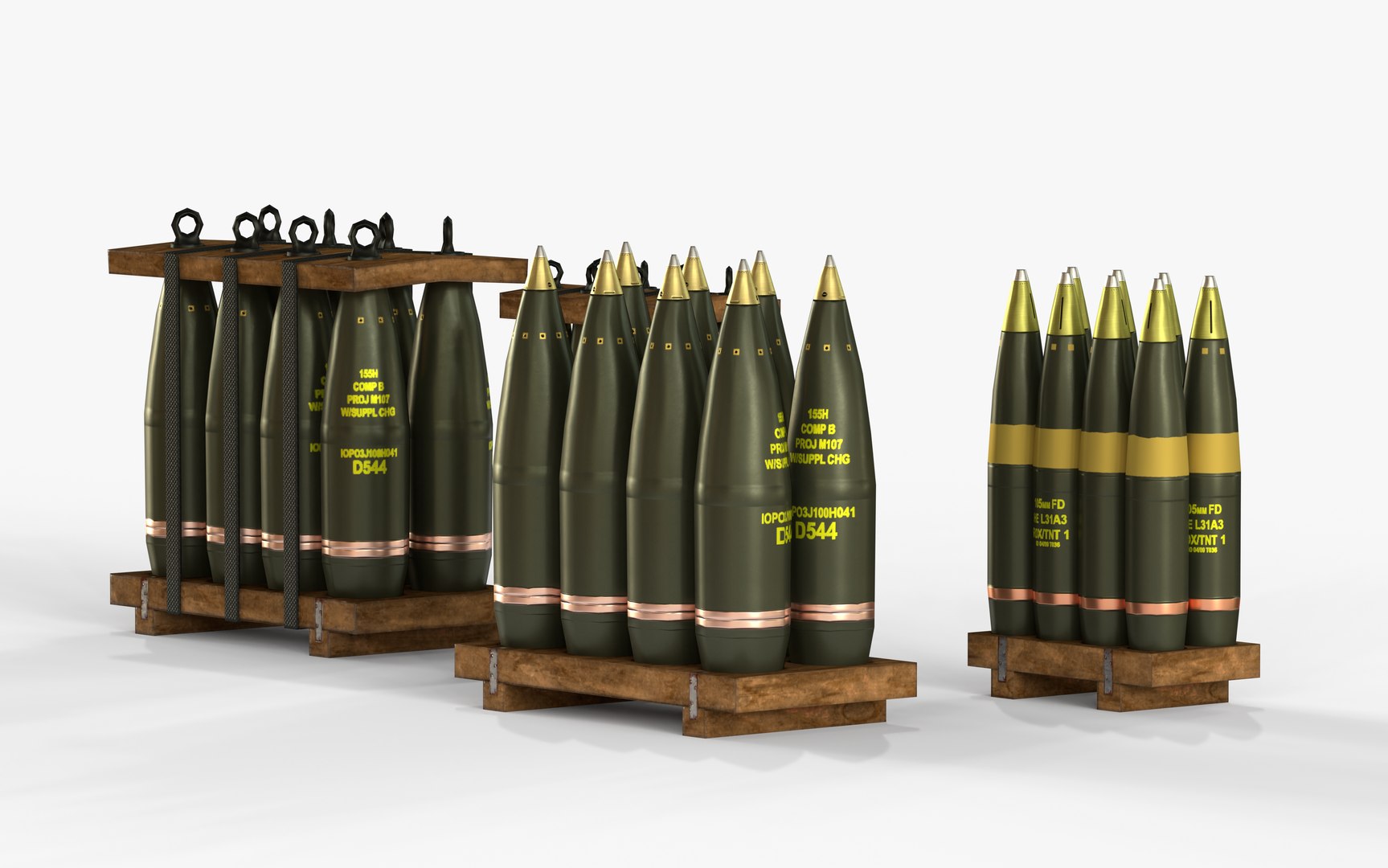 Artillery Shell Crate Packed 105mm 155mm 3D Model - TurboSquid 2089770