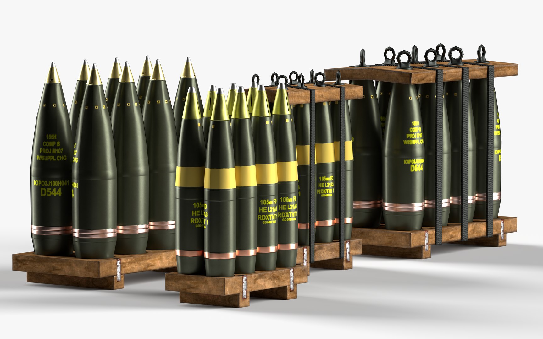 Artillery Shell Crate Packed 105mm 155mm 3D Model - TurboSquid 2089770