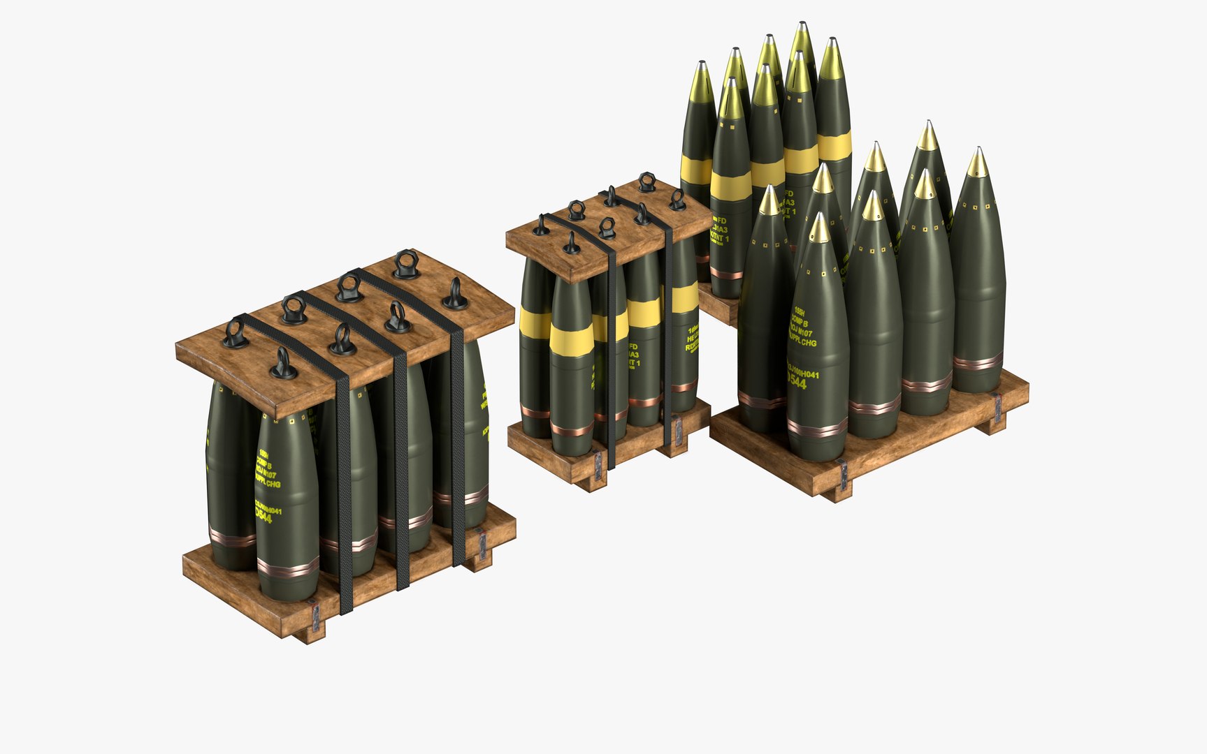 Artillery Shell Crate Packed 105mm 155mm 3D Model - TurboSquid 2089770