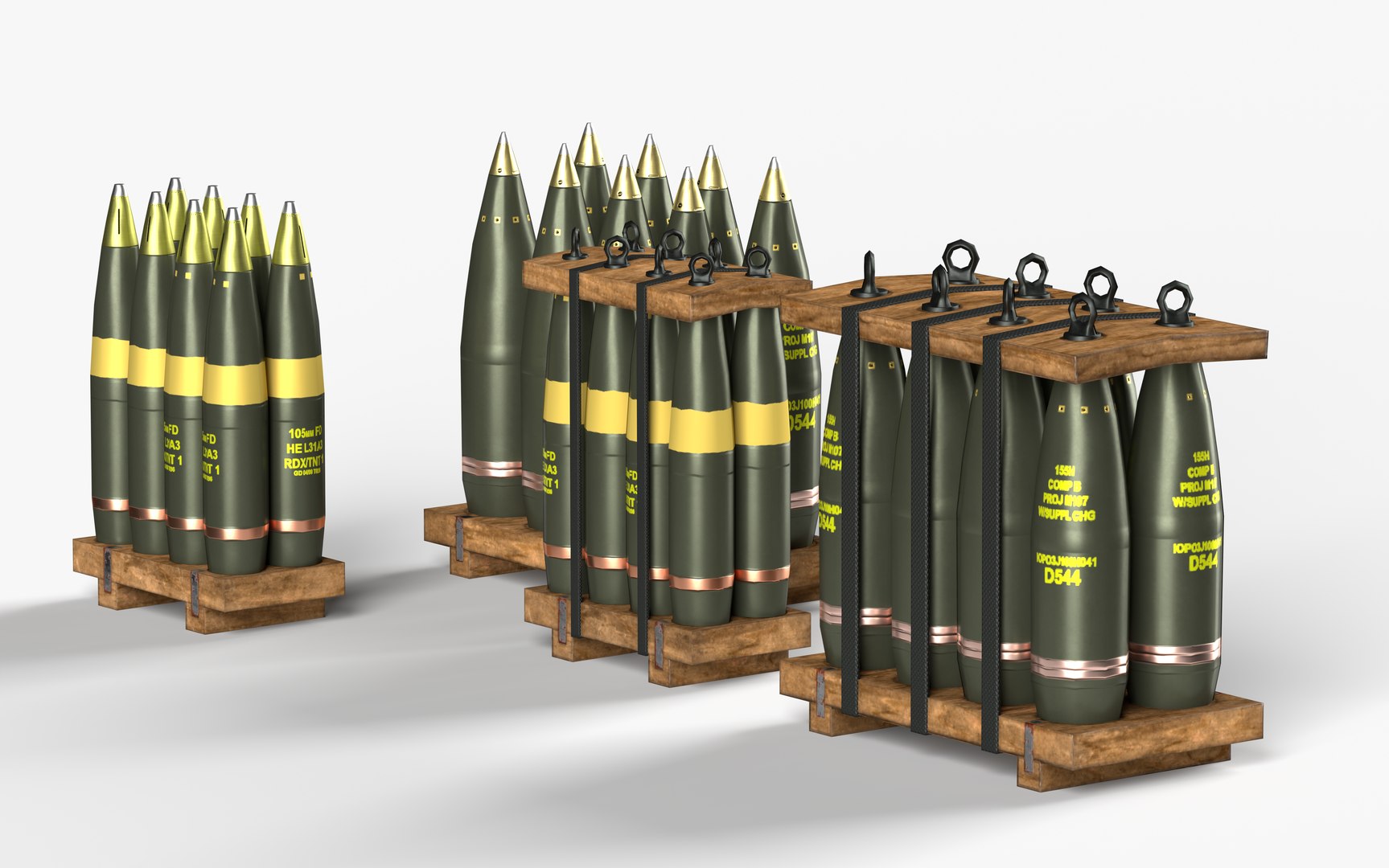 Artillery Shell Crate Packed 105mm 155mm 3D Model - TurboSquid 2089770