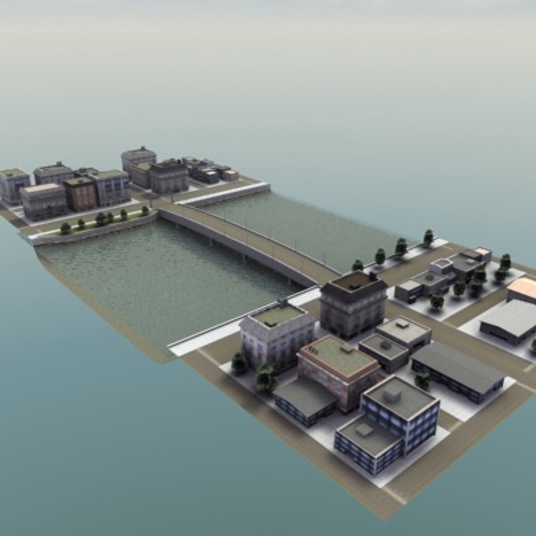 3d Model Multi Bridge Buildings Road