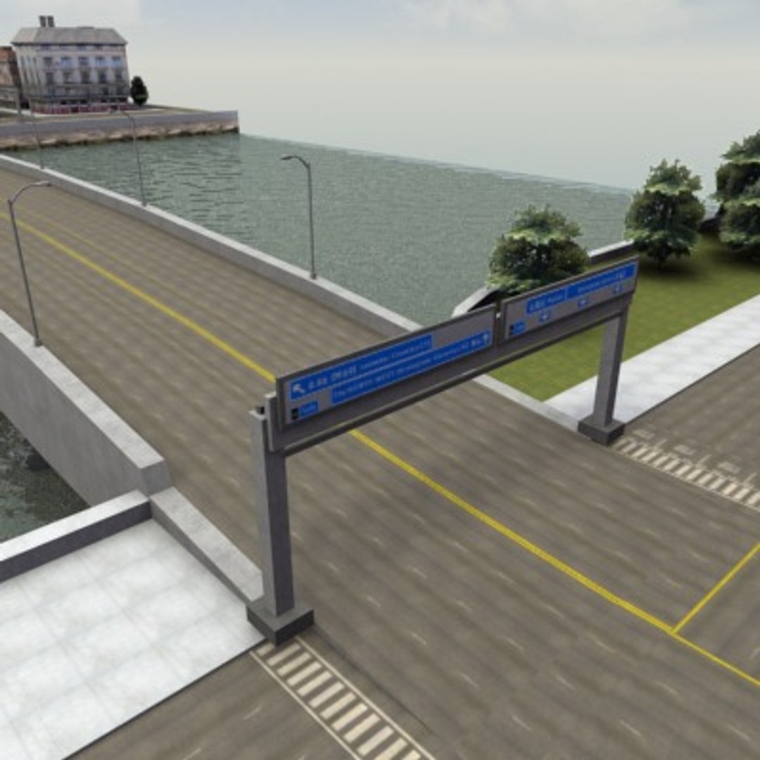 3d Model Multi Bridge Buildings Road