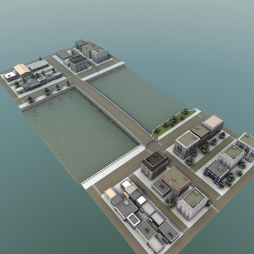 3d Model Multi Bridge Buildings Road