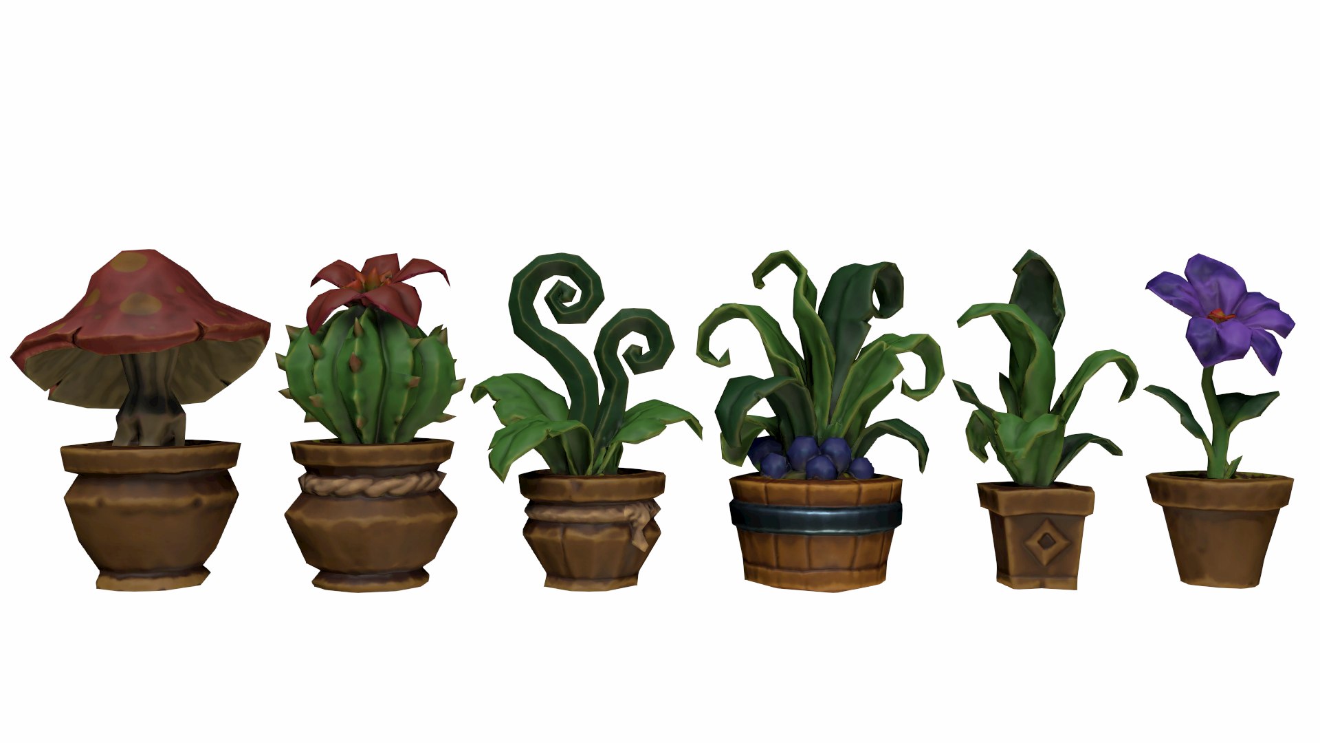Stylized Fantasy RPG Potted Plants Cactus Mushroom Shrub Flower 3D ...