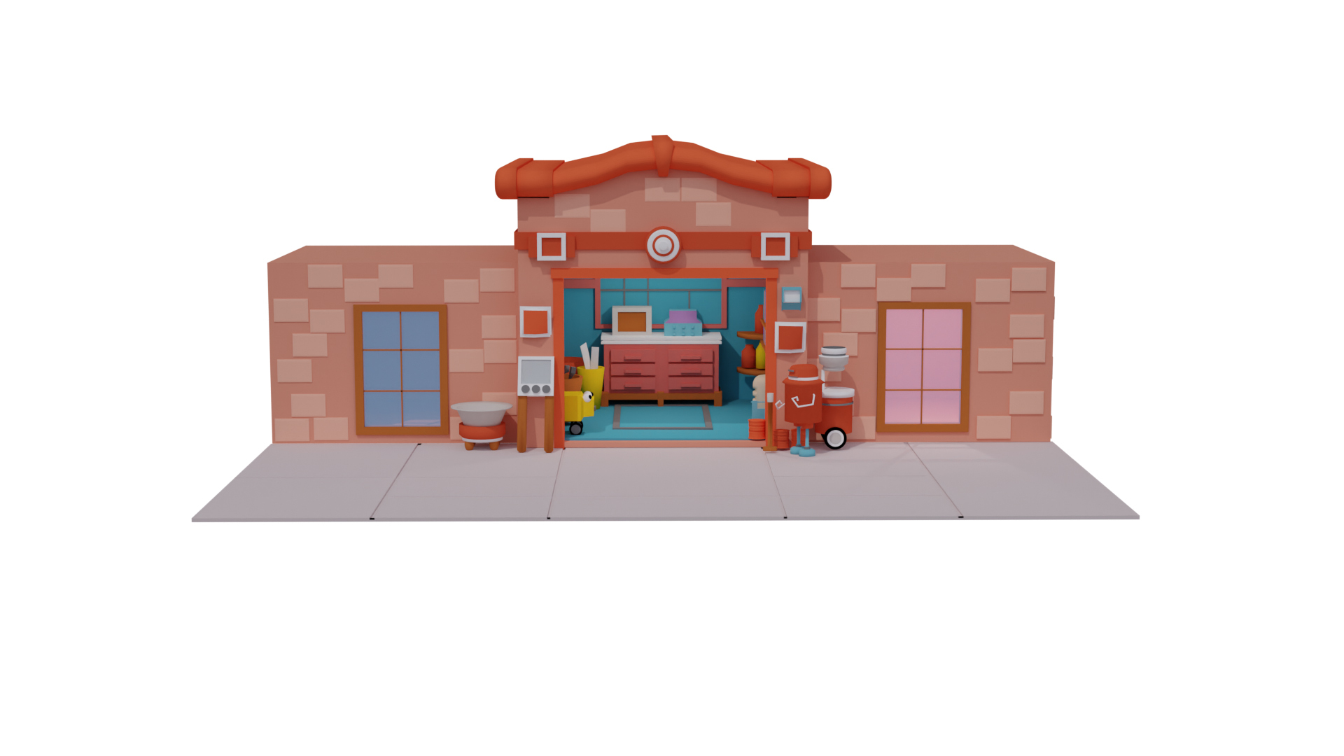 3D Low Poly Cartoon Garage Building - TurboSquid 2241397