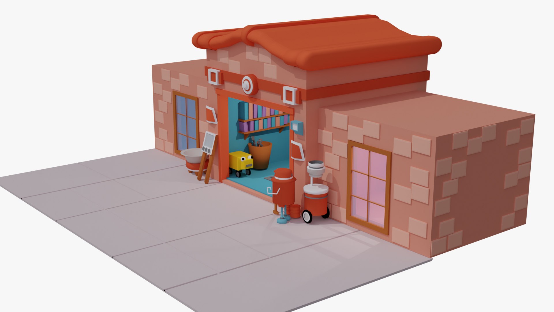 3D Low Poly Cartoon Garage Building - TurboSquid 2241397