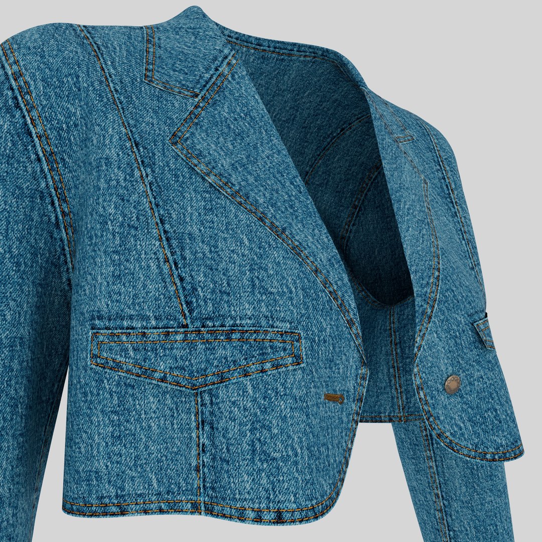 3D Female Short Denim Jacket 3d Model - TurboSquid 2220277