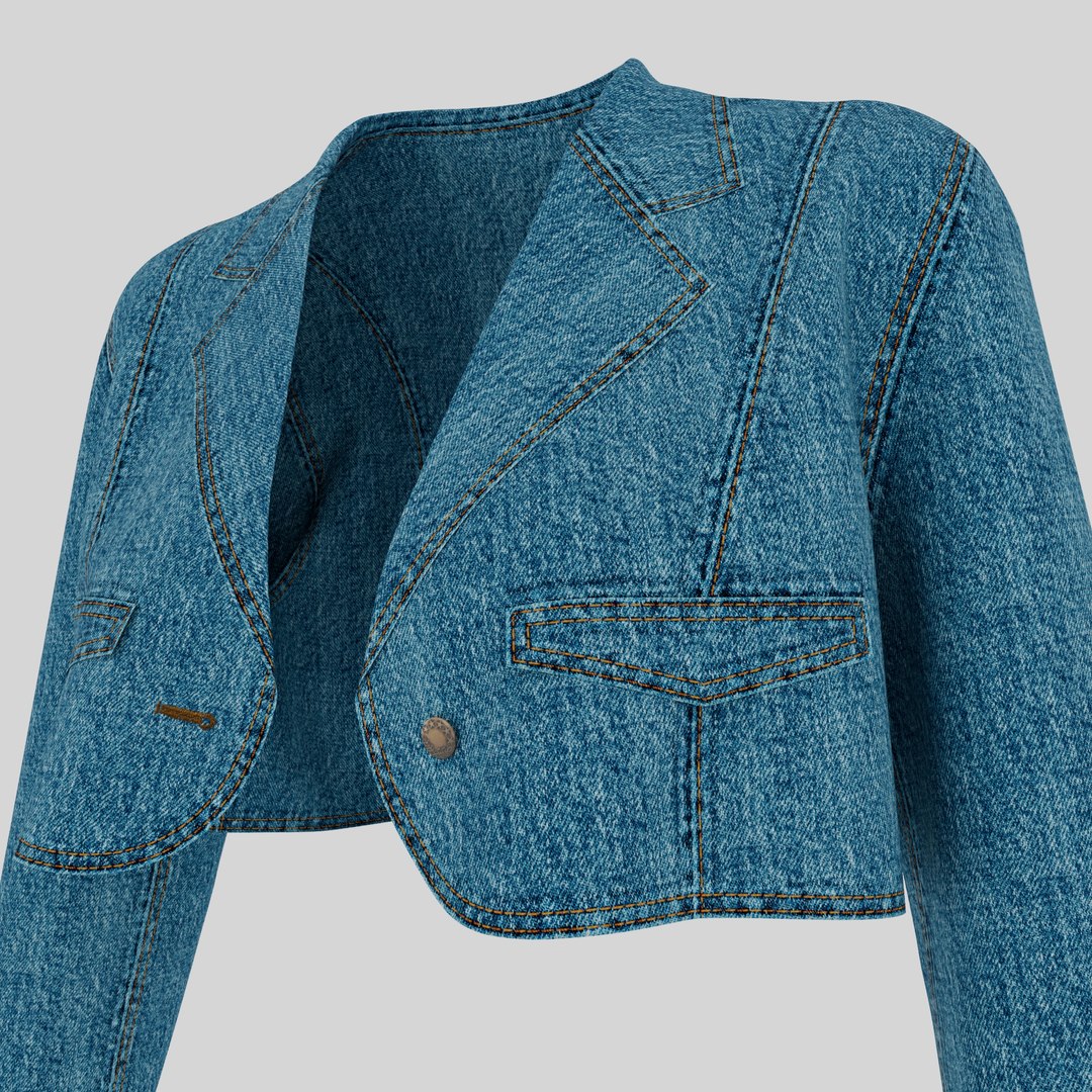 3D Female Short Denim Jacket 3d Model - TurboSquid 2220277