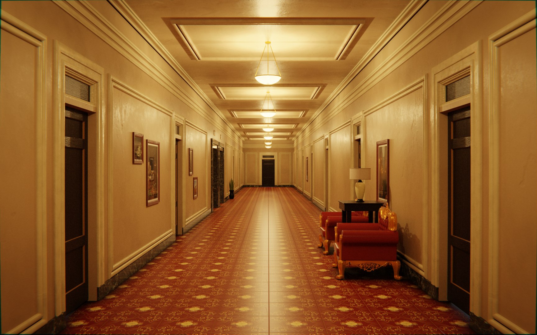 Hotel Hallway 3d Scene model - TurboSquid 2126932