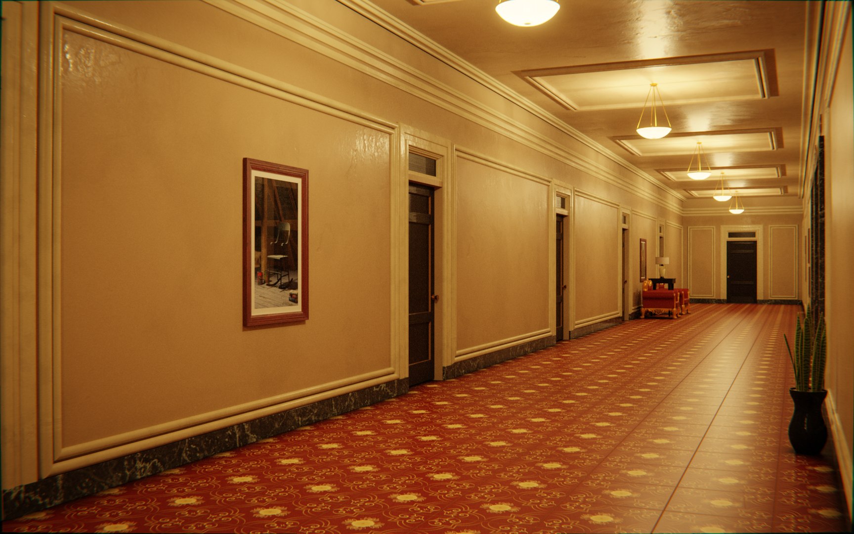 Hotel Hallway 3d Scene model - TurboSquid 2126932