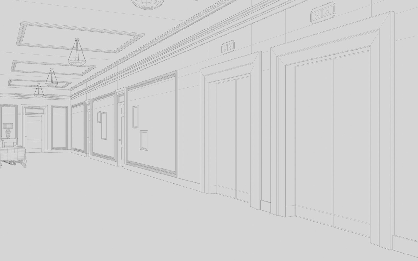 Hotel Hallway 3d Scene model - TurboSquid 2126932