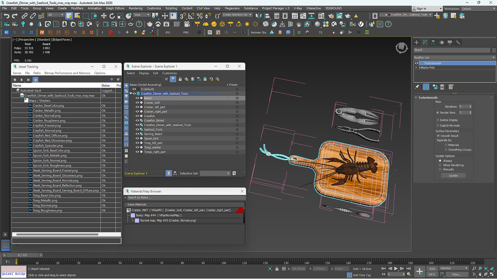 3D Crawfish Dinner With Seafood Tools Model - TurboSquid 2347626