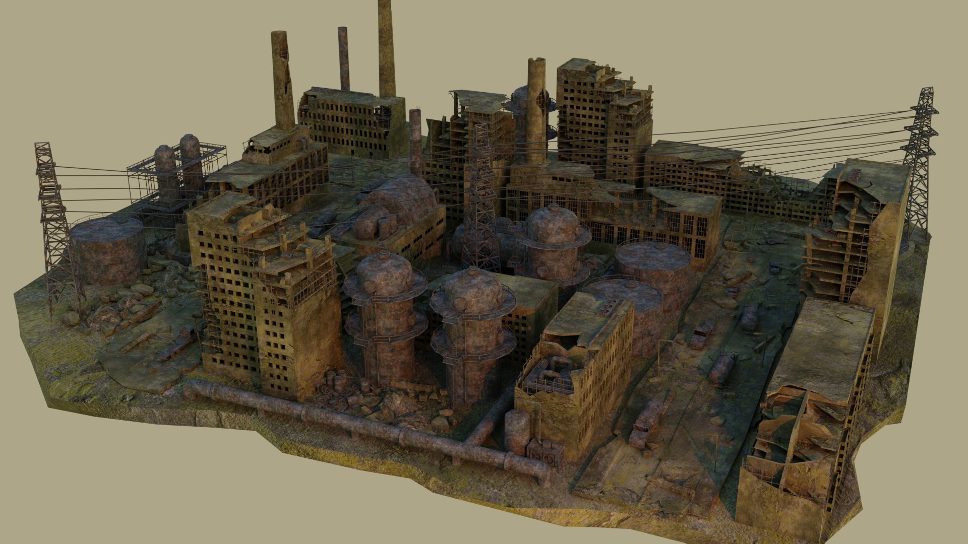 3D Ruined Suburb Factory - TurboSquid 1686039
