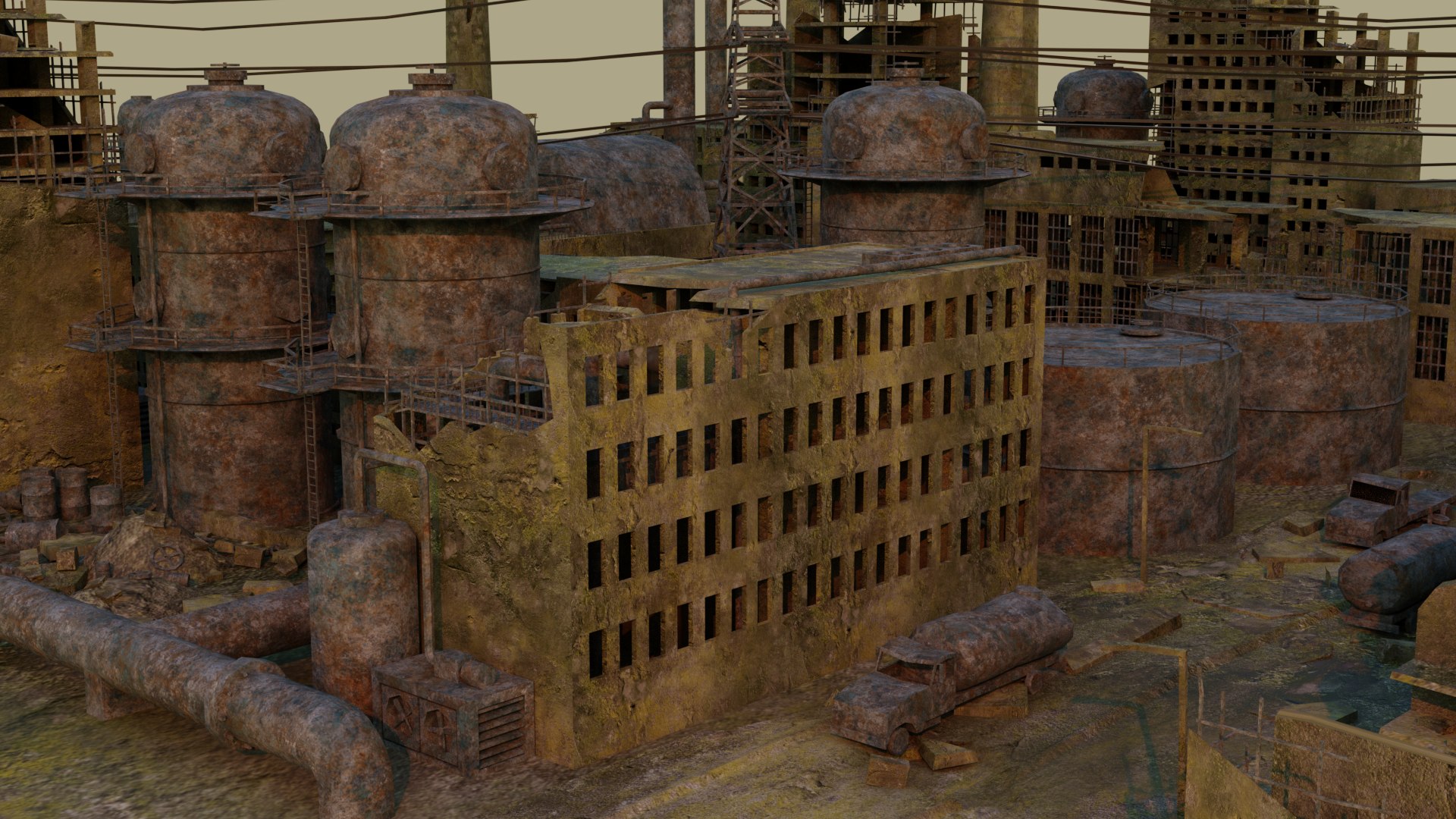 3D Ruined Suburb Factory - TurboSquid 1686039