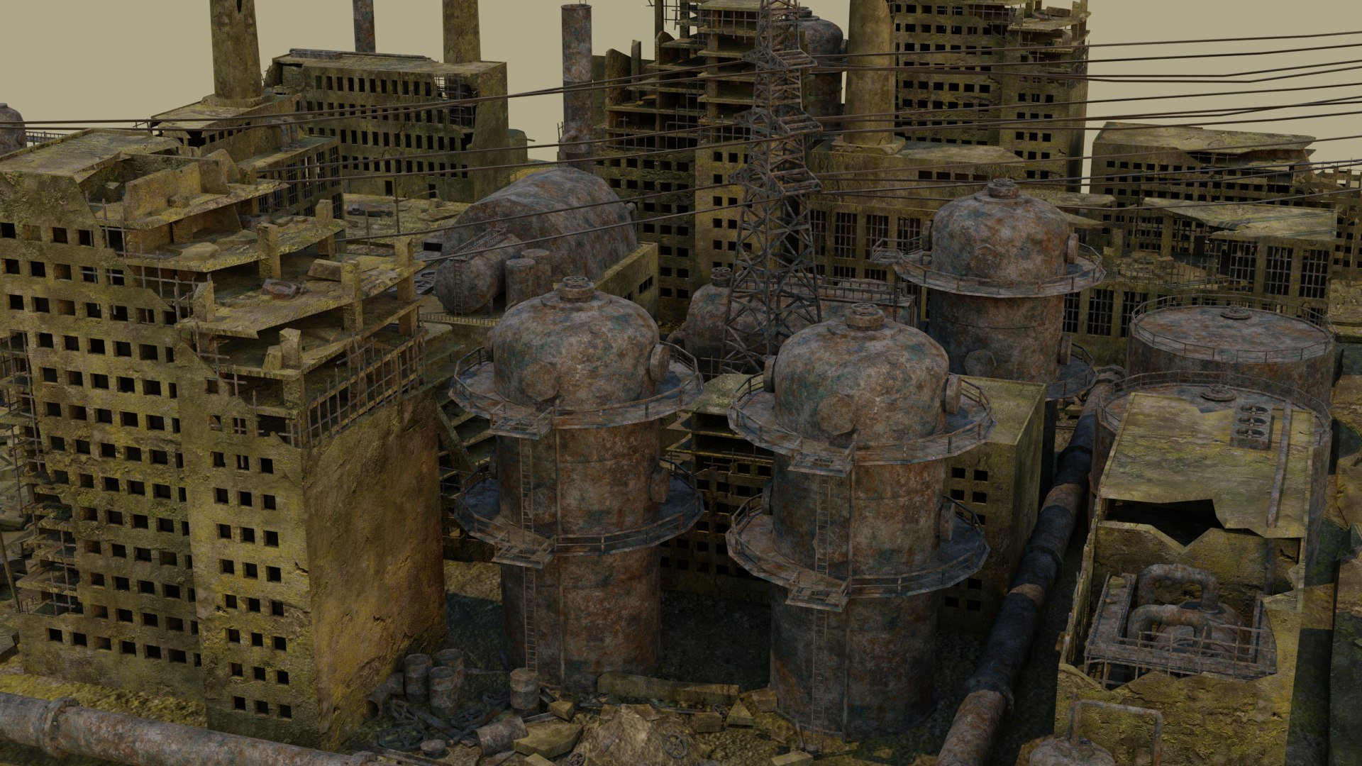 3D Ruined Suburb Factory - TurboSquid 1686039