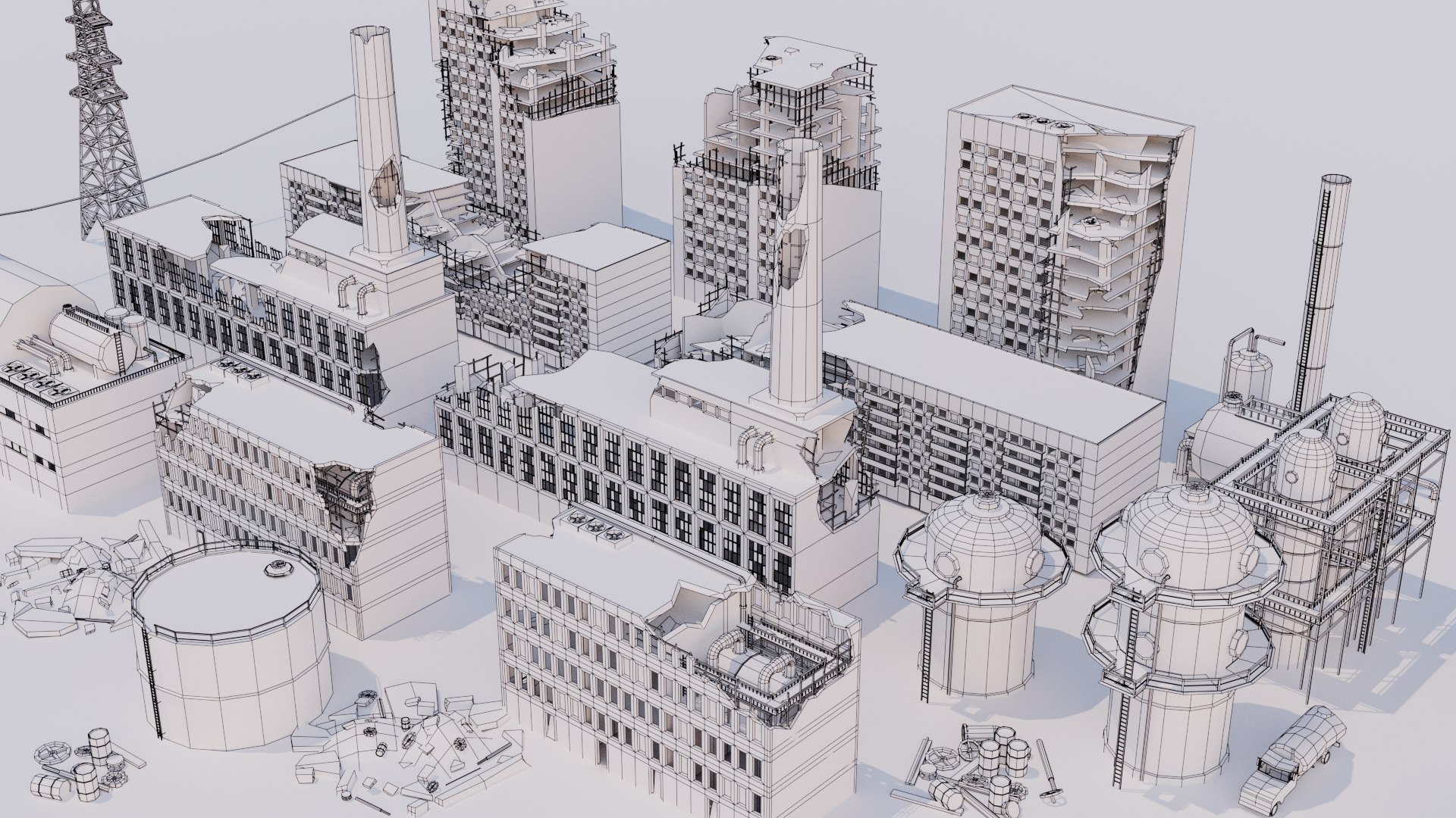 3D Ruined Suburb Factory - TurboSquid 1686039