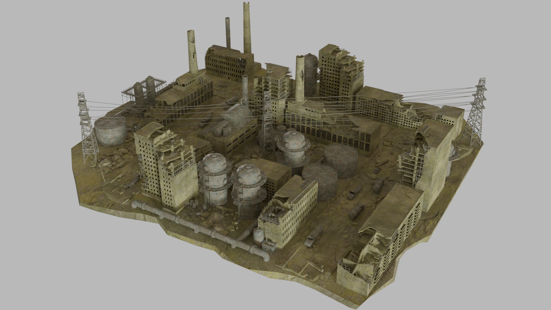 3D Ruined Suburb Factory - TurboSquid 1686039