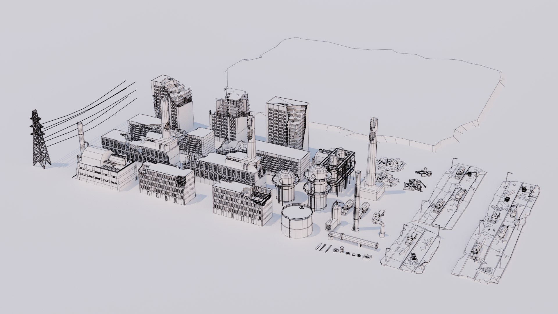 3D Ruined Suburb Factory - TurboSquid 1686039