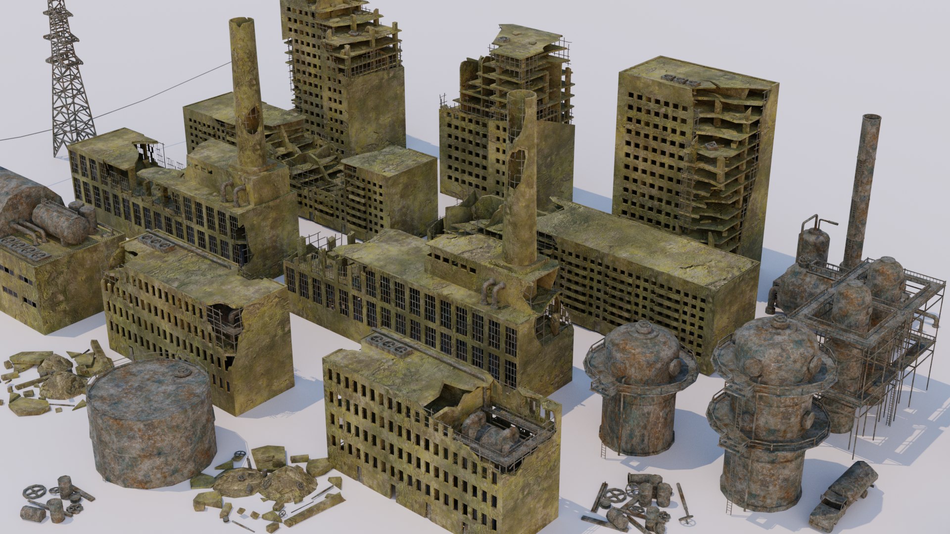 3D Ruined Suburb Factory - TurboSquid 1686039