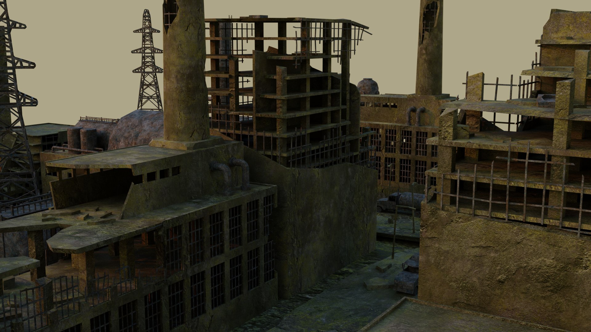 3D Ruined Suburb Factory - TurboSquid 1686039