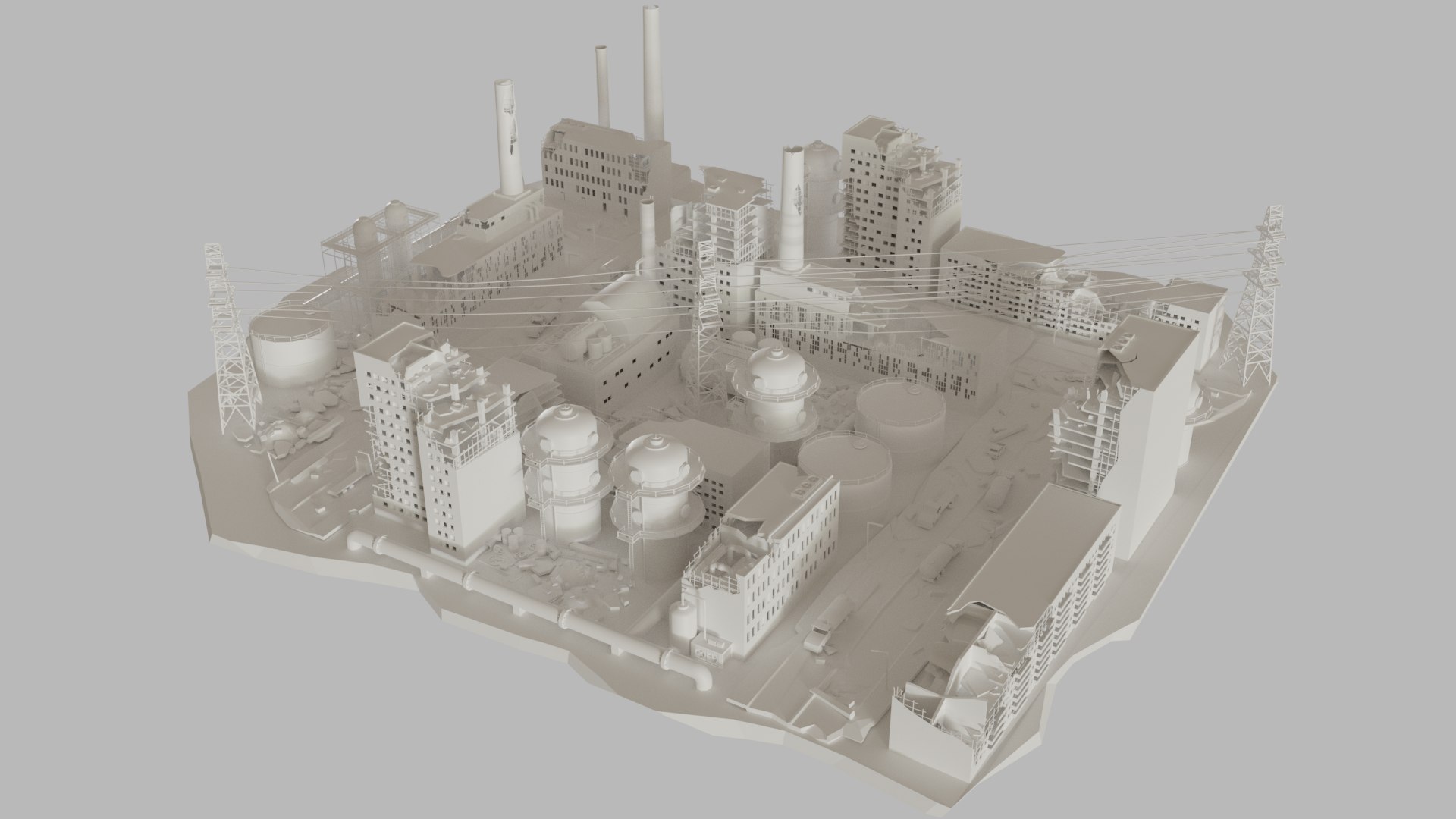 3D Ruined Suburb Factory - TurboSquid 1686039