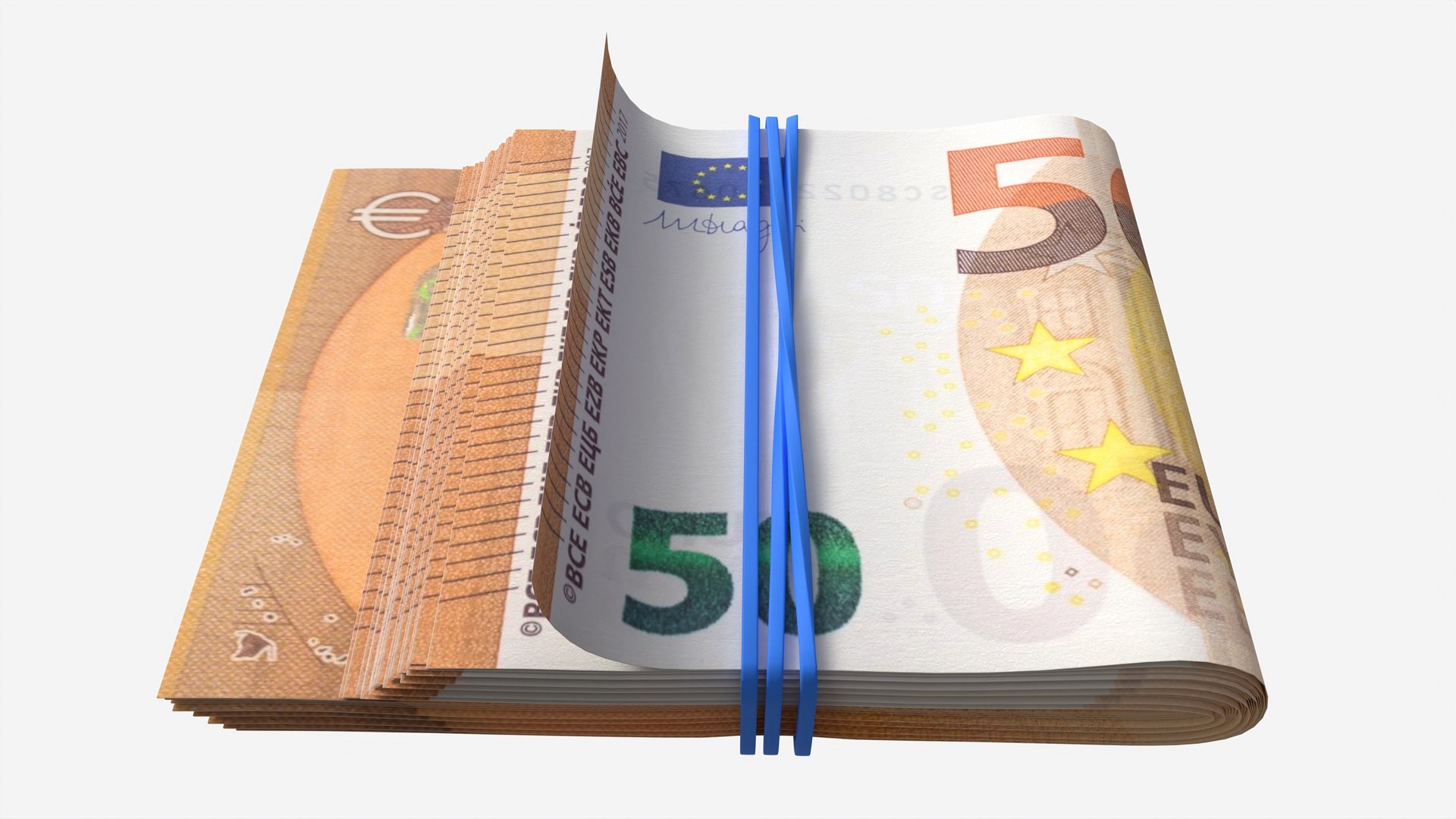 Euro Banknote Stack Tied With Rubber 3D - TurboSquid 2107416