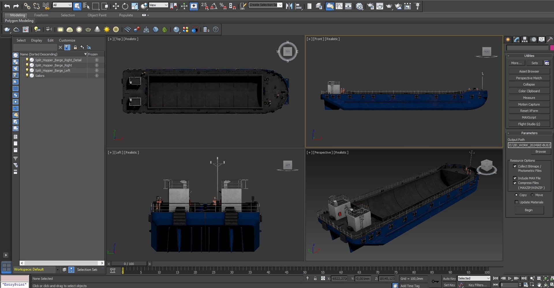 3D Split Hopper Barge Model - TurboSquid 2290402