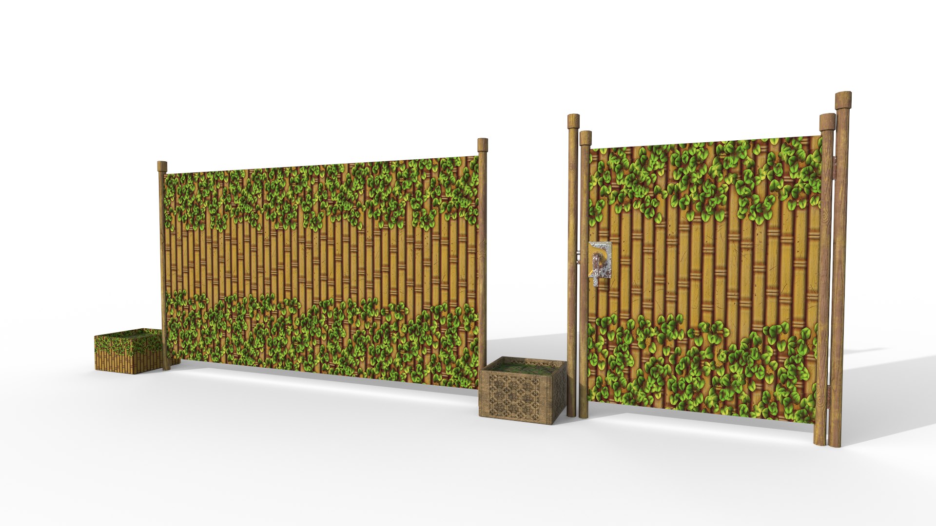Fence with gate and bamboo PBR low-poly Low-poly 3D model3D模型 ...