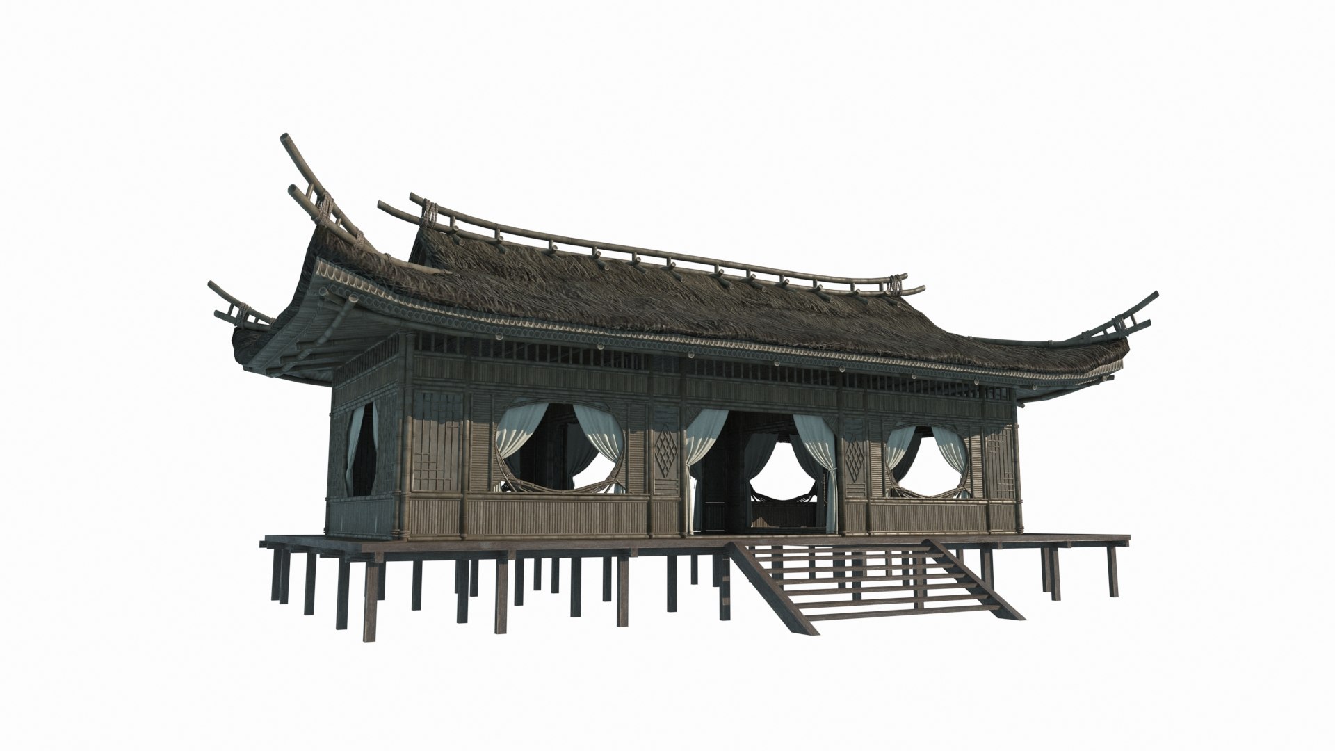 3D Ancient Asian Architecture Thatched Reception Hall Model ...