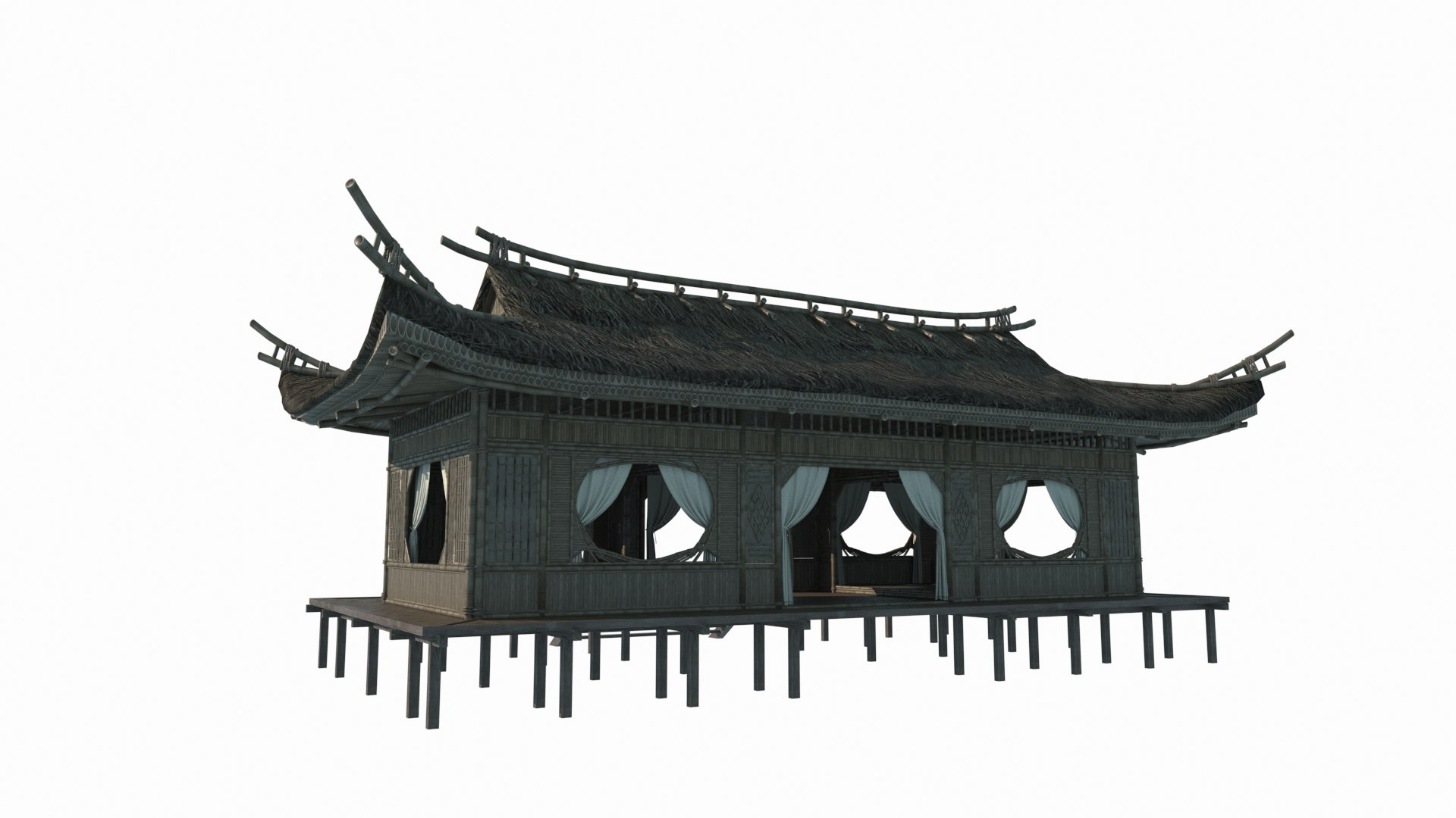 3D Ancient Asian Architecture Thatched Reception Hall Model ...