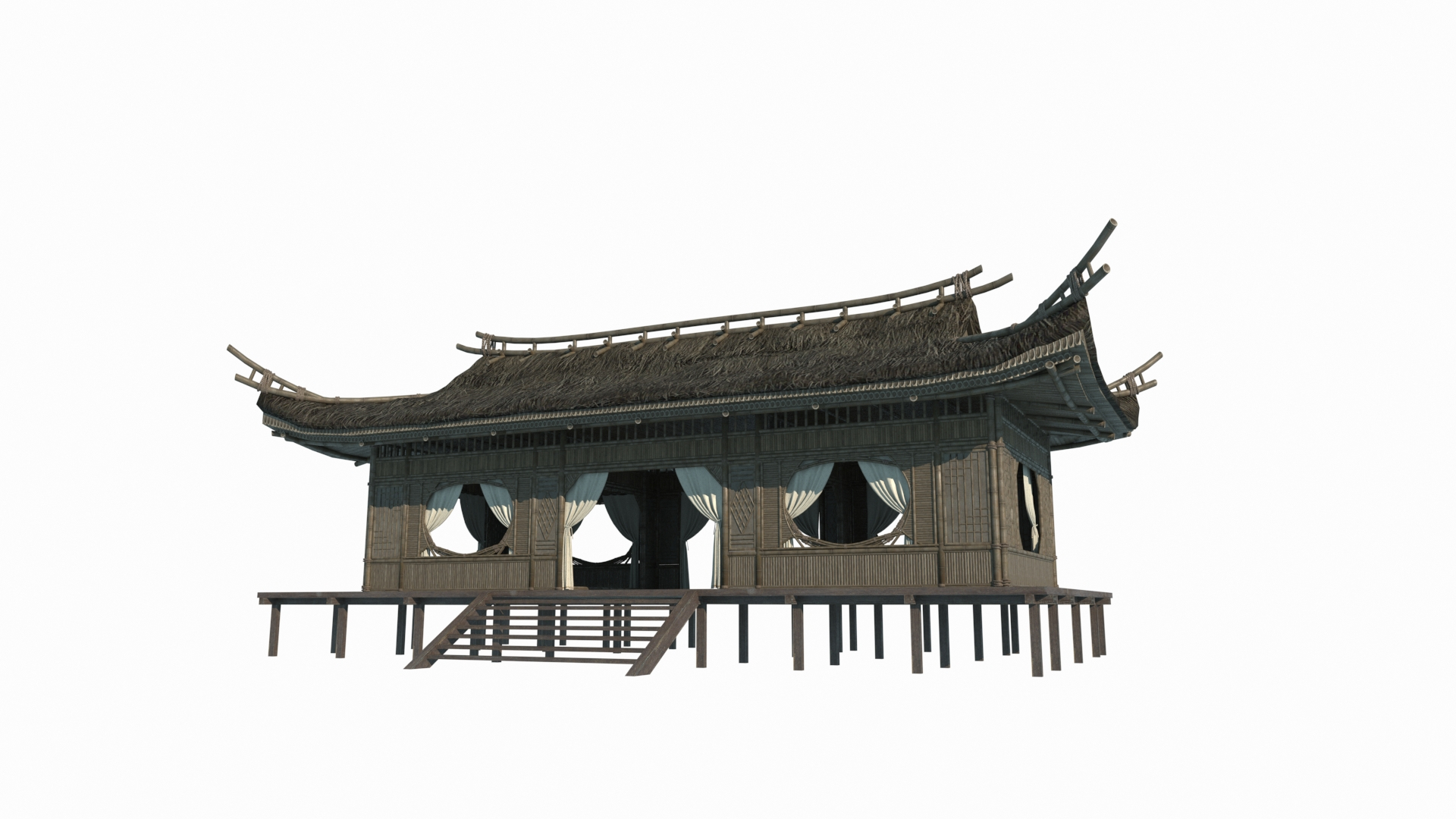 3D Ancient Asian Architecture Thatched Reception Hall Model ...