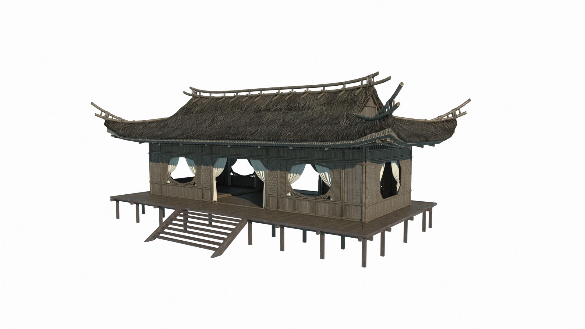 3D Ancient Asian Architecture Thatched Reception Hall Model ...